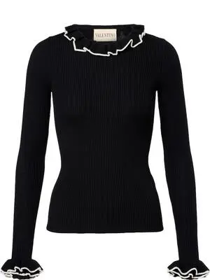 Valentino Garavani Ruffled Virgin Wool Sweater - Black