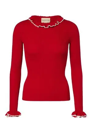 Valentino Garavani Ruffled Virgin Wool Sweater - Red