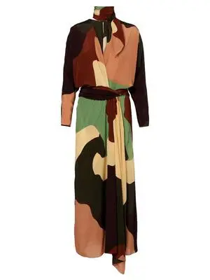 Johanna Ortiz Printed Silk Maxi Dress With Scarf Detail - Multicoloured