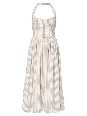 MARKARIAN Halterneck Striped Cotton Midi Dress - Beige