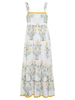 JULIET DUNN Floral Cotton Tiered Midi Dress - Multicoloured