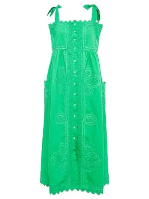 JULIET DUNN Embroidered Cotton Poplin Midi Dress - Green