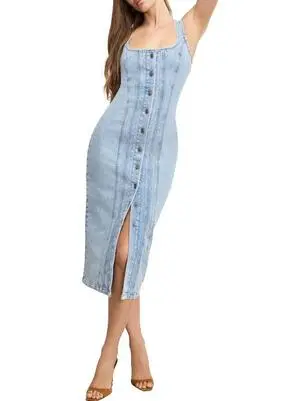 GOOD AMERICAN Button-Front Denim Midi Dress