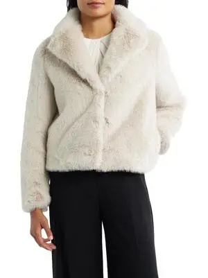Anne Klein Faux Fur Crop Jacket - Soft Birch Melange