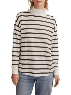 Lucky Brand Striped Mock Neck Knit Top - Black And Cream Stripe