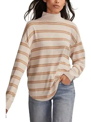 Lucky Brand Striped Mock Neck Knit Top - Neutral Stripe