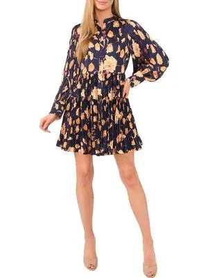 Ted Baker London Floral Print Pleated Shirtdress - Baritone Blue