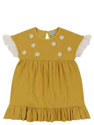 LILLY + SID Organic Cotton Floral Applique Dress - Yellow