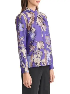 Misook Twist Front Crépe De Chine Top - Purple Multi