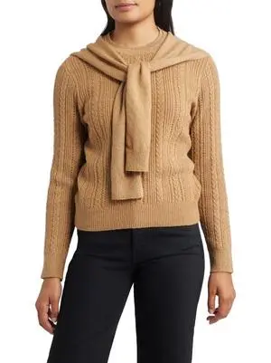 Wit & Wisdom Cable Stitch Tie Sleeve Sweater - Caramel Latte