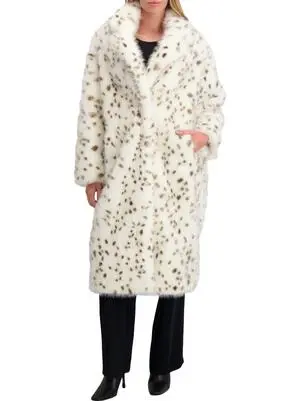LYLA GRANT Fox Fur-free Spotted Coat - White/black Spotted