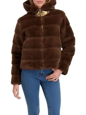LYLA GRANT Fur-free Mink Reversible Hooded Parka - Brown/gold Metallic