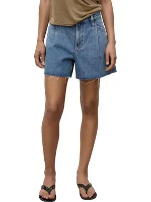 Mango Frayed Hem Denim Shorts Medium Blue