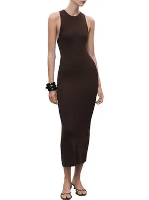 Mango Knit Body-Con Maxi Dress Chocolate