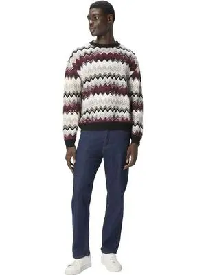 Missoni Crew Neck Sweater With Zigzag Pattern - Beige & Burgundy