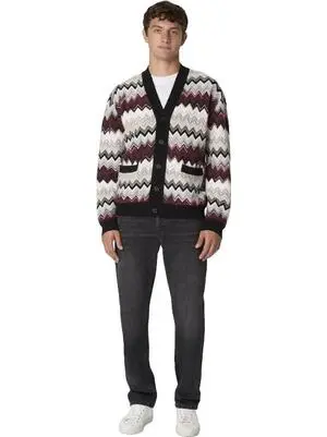 Missoni Wool And Cotton Zigzag Cardigan - Beige & Burgundy