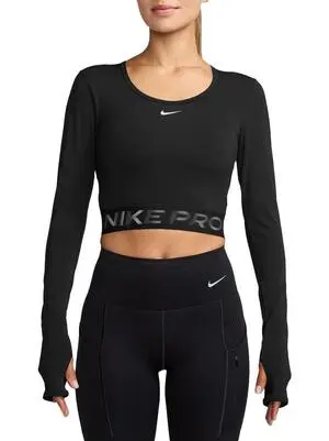 Nike Pro Dri-fit Long-sleeve Crop T-shirt - Black/anthracite/white