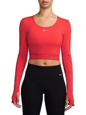 Nike Pro Dri-fit Long-sleeve Crop T-shirt - Lt Crimson/ember Glow/white