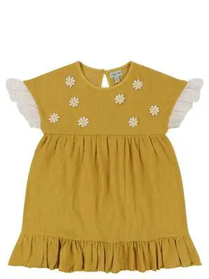 LILLY + SID Organic Cotton Floral Applique Dress - Yellow