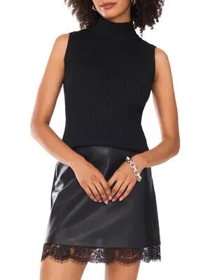 Vince Camuto Sleeveless Mock Neck Ribbed Sweater - Rich Black