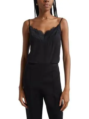St. John Lace Trim Silk Crepe Camisole - Black
