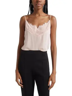 St. John Lace Trim Silk Crepe Camisole - Rose Quartz