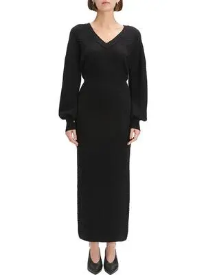 FAVORITE DAUGHTER Ava Texture Long Sleeve Maxi Dress - Black