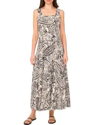 Vince Camuto Floral Paisley Tiered Maxi Dress - Rich Black