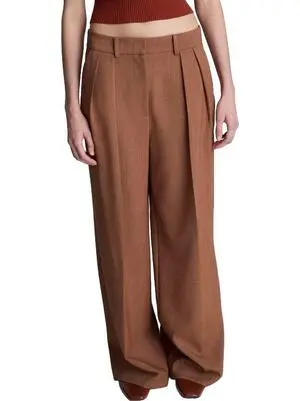 KENNETH COLE Double Pleat High-waist Wide-leg Trousers - Russet Melange