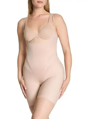 Spanx Open Bust Mid-thigh Shaper Bodysuit - Champagne Beige