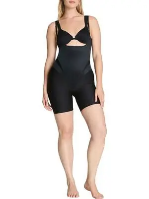 Spanx Open Bust Mid-thigh Shaper Bodysuit - Very Black
