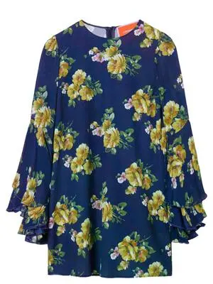 La DoubleJ Floral Bell-sleeve Mini Dress - Blue