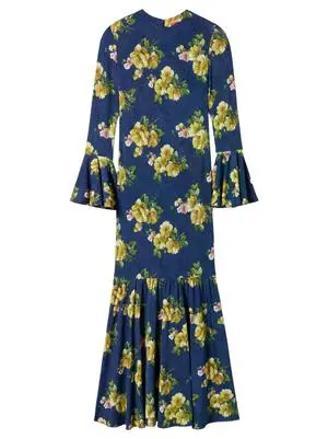 La DoubleJ Floral Bell-sleeve Midi Dress - Blue
