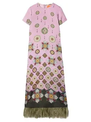 La DoubleJ Swing Feather-trimmed Maxi Dress - Pink