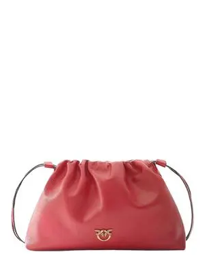 Pinko Drawstring Leather Shoulder Bag - Red