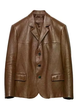 Prada Leather Jacket With Triangle Logo - Brown