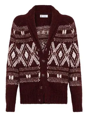 Brunello Cucinelli Wool-Blend Jacquard Cardigan Purple