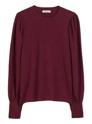 Madewell Smocked Long-Sleeve Top Dark Pomegranate