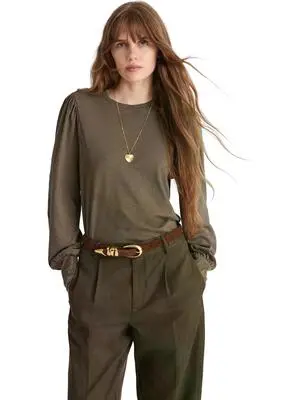 Madewell Smocked Long-sleeve Top - Faded Olive
