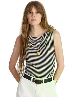 Madewell Striped Boatneck Sleeveless Top - Black And Ivory Mini Stripe