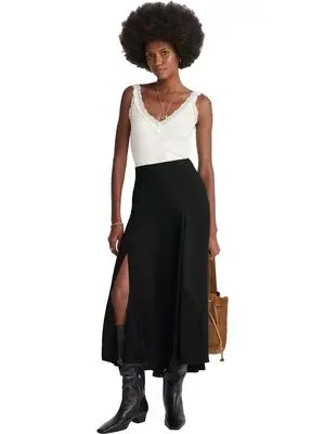 Madewell Circle Midi Skirt In Crêpe De Chine - Jet Black