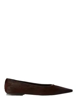 Brunello Cucinelli Leather-trimmed Calf Hair Point-toe Flats - Brown