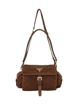 Prada Small Suede Camera Bag - Brown