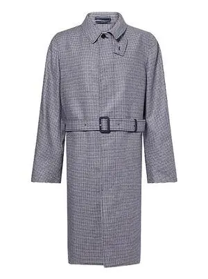 Dunhill Houndstooth Cashmere Balmacaan Coat - Navy