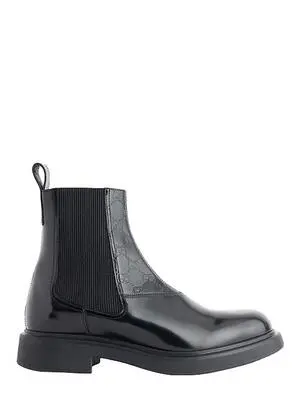 Gucci Enki Monogram Leather Ankle Boots Black