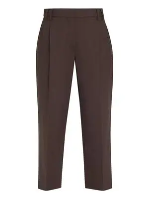 Brunello Cucinelli Slouchy Pleated Tropical Wool Pants - Cafe