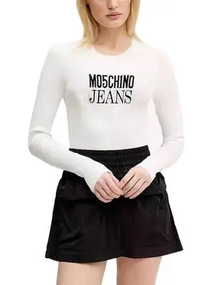 Moschino Logo-embroidered Ribbed Knit Top - White