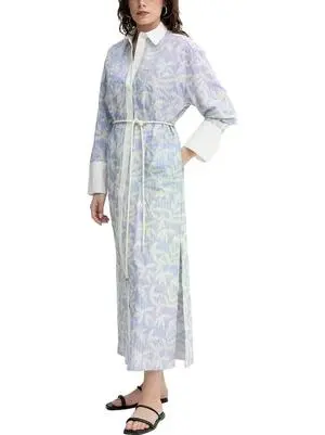 Munthe Leaf-embroidered Striped Shirt Dress - Blue