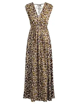 Scanlan Theodore Silk Jacquard Animal Print Dress - Tan