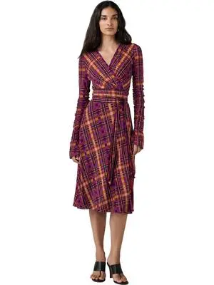 Diane Von Furstenberg Carmen Reversible Wrap Dress - Strata Check Ember And Tree Bark Light Garnet